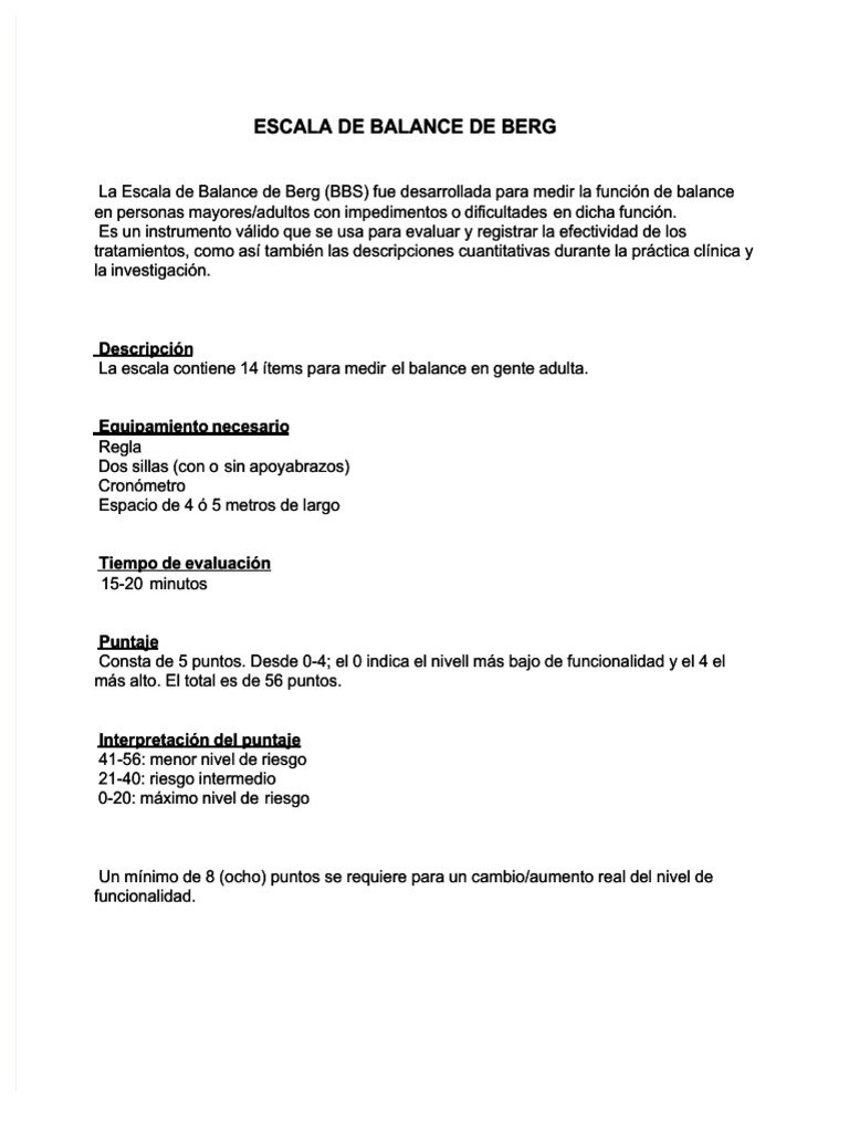 Escala de Equilibrio de Berg | PDF