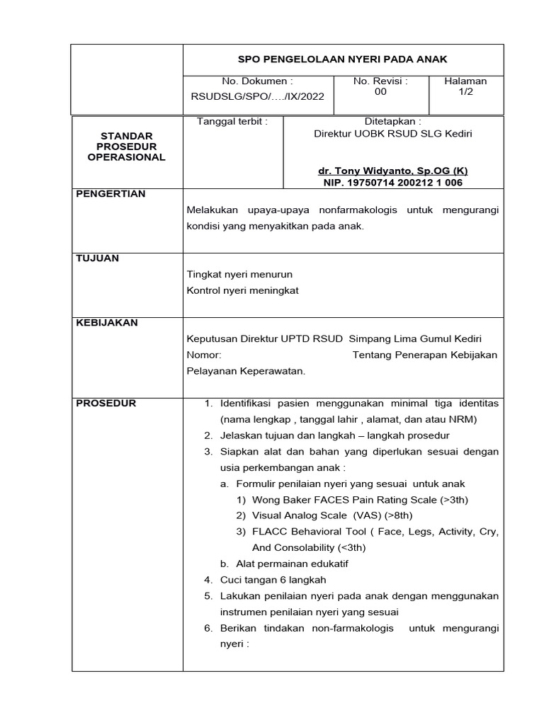 Form Spo Uobk Rsud SLG Nyeri Anak Rev 1 | PDF
