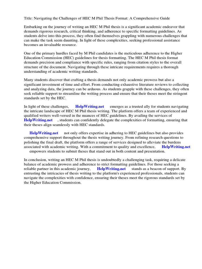 Hec M Phil Thesis Format | Download Free PDF | Thesis | Skeletal Muscle