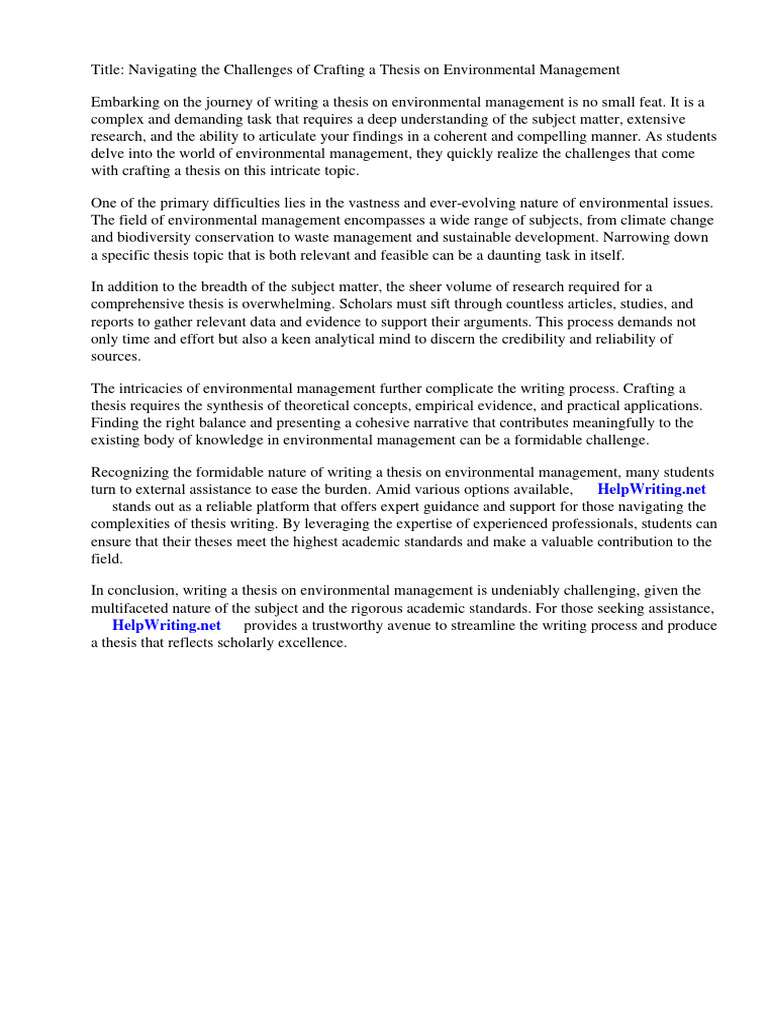 Thesis Topics Environmental Management | PDF