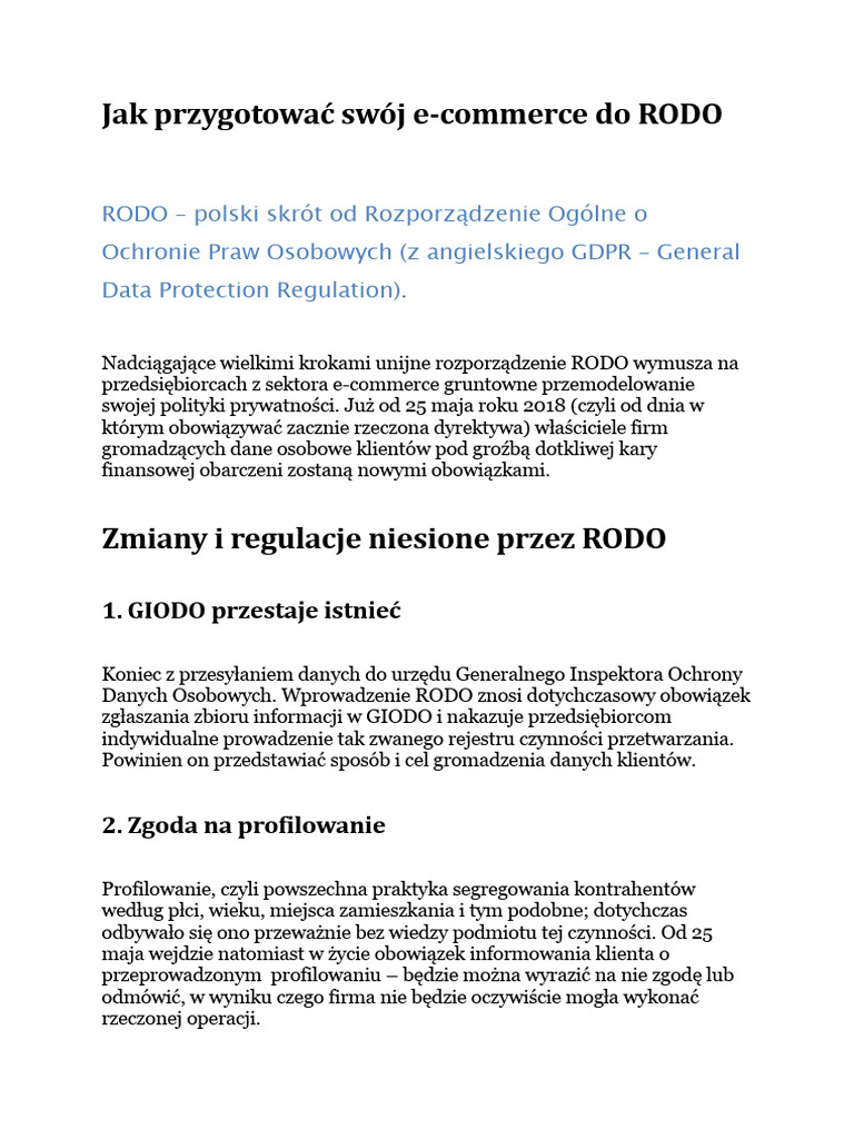 Jak Przygotować Swój E-commerce Do RODO | PDF