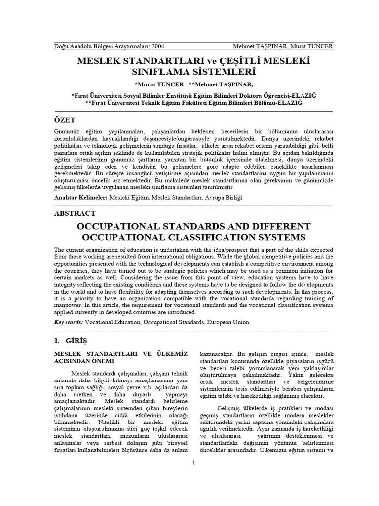 Meslek Standartlari Ve e TL Meslek Siniflama S Stemler (#590452) - 759226 | PDF