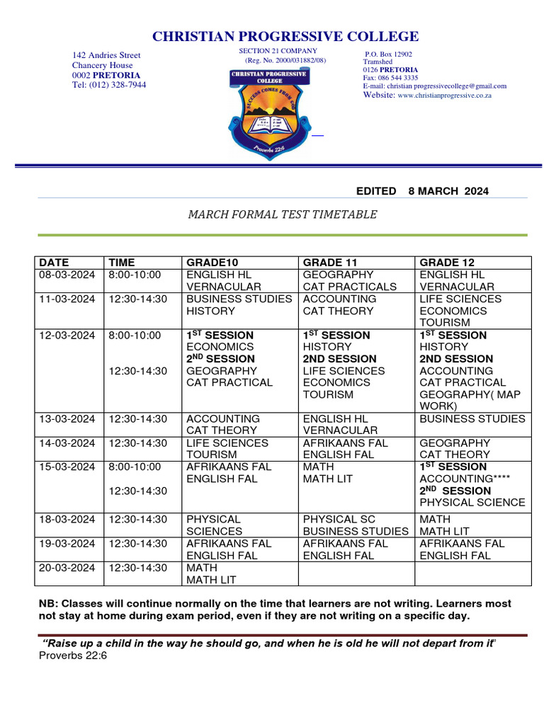Exam Timetable | PDF