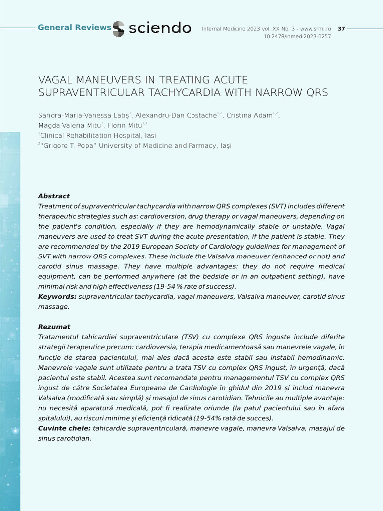 Vagal Maneuvers in Treating Acute Supraventricular Tachycardia With ...