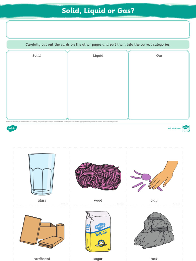 Solid Liquid Gases Sorting Activity | PDF