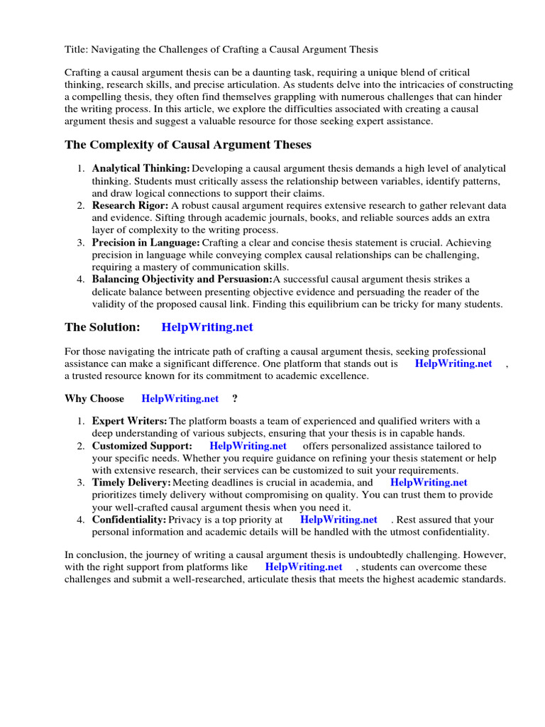 How To Write A Causal Argument Thesis | PDF