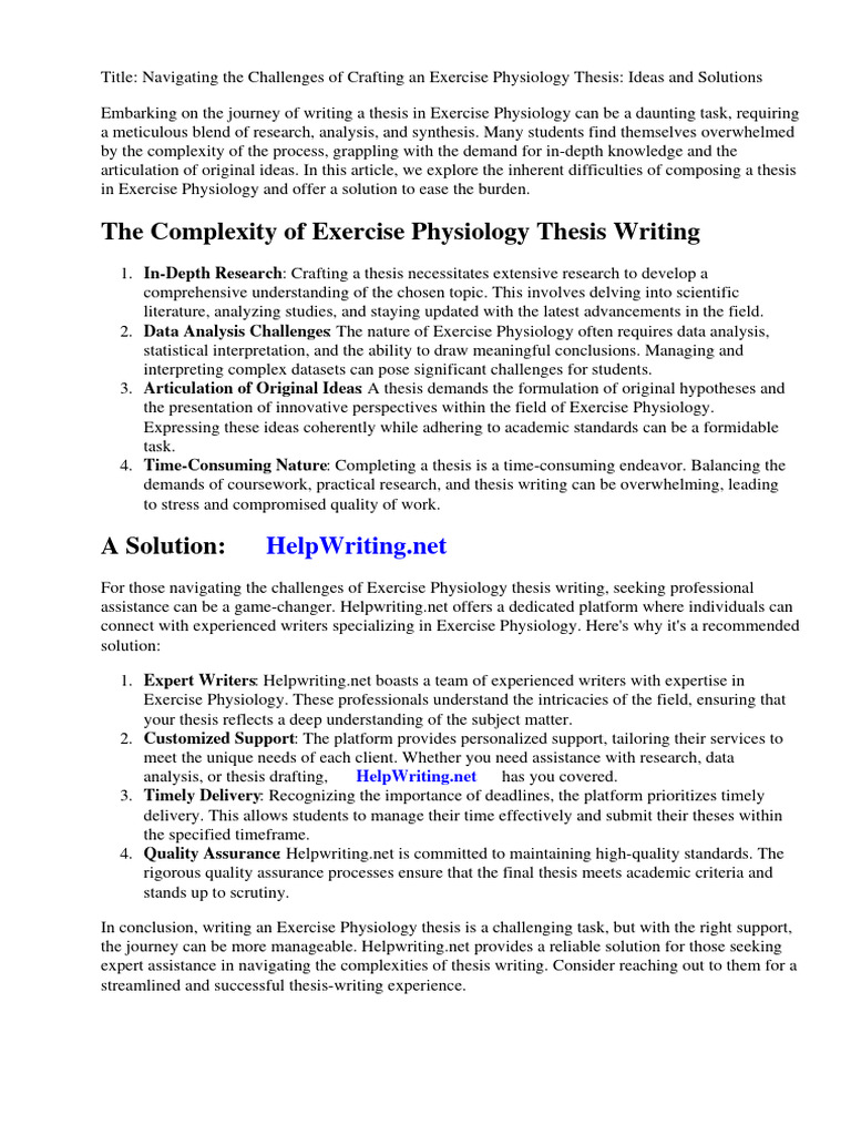 Exercise Physiology Thesis Ideas | PDF | Thesis | Physical Therapy