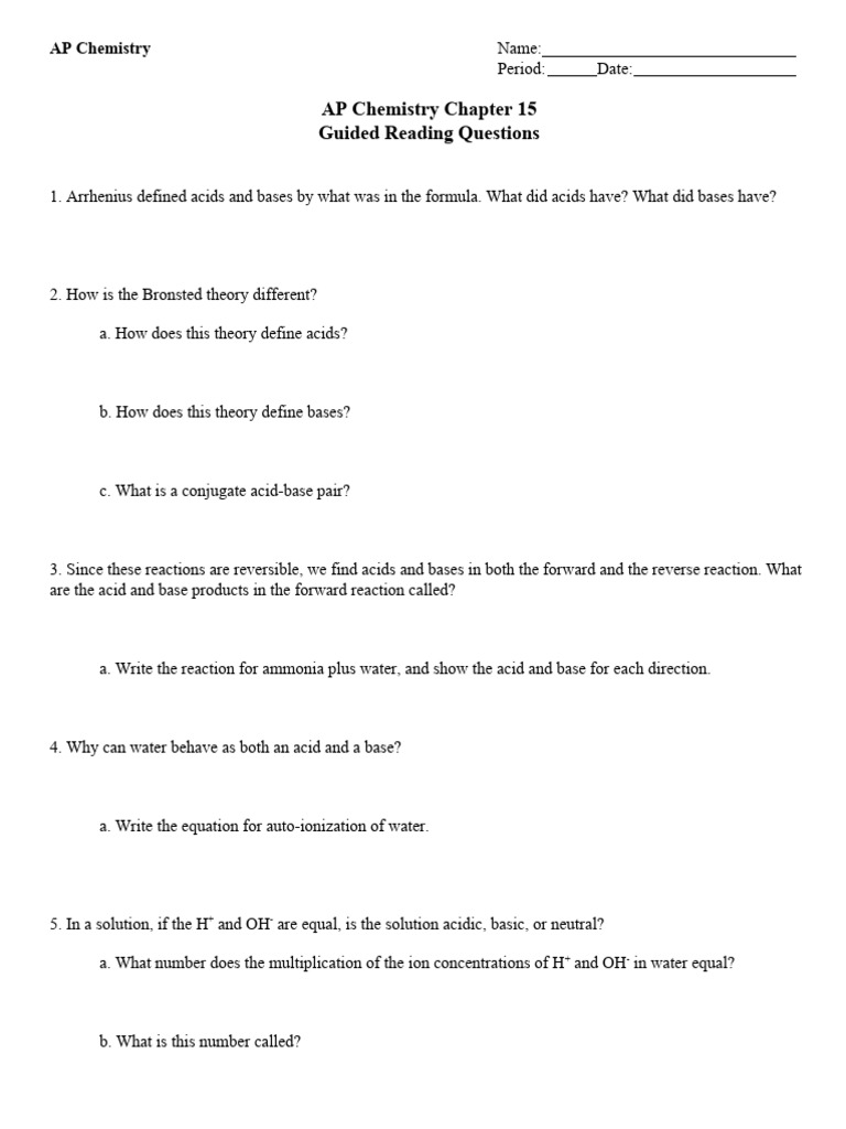 AP Chemistry Chapter 15 Questions | PDF | Ph | Acid
