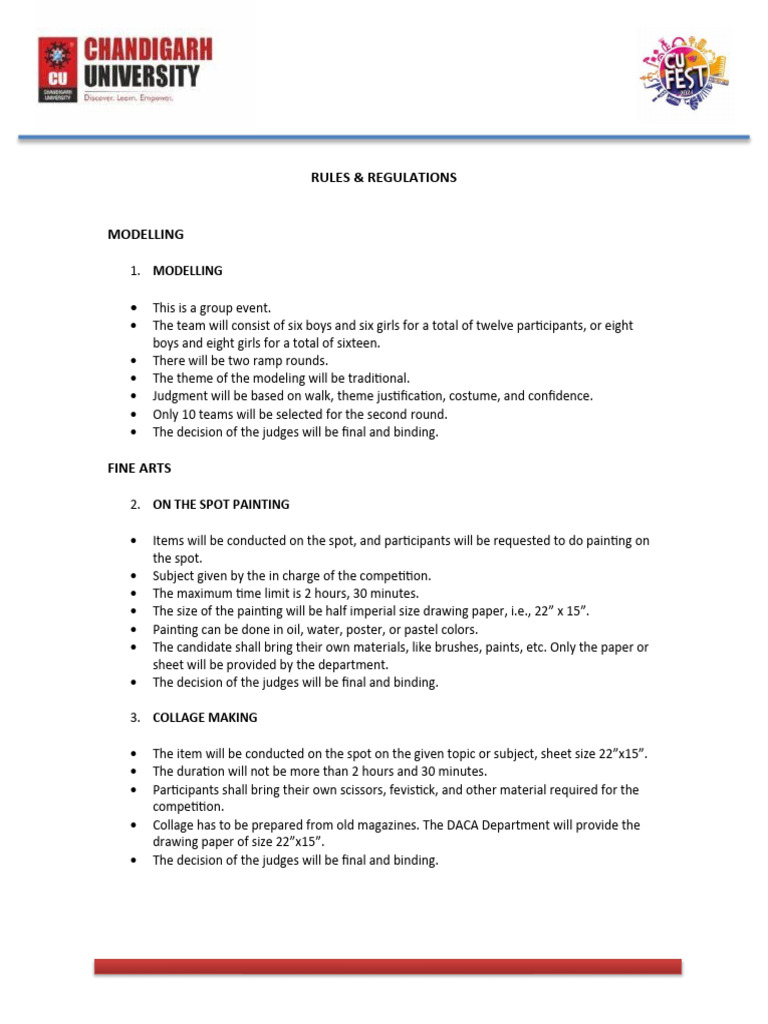 Rules & Regulations of CU Fest 2024 | PDF | Photograph | Camera