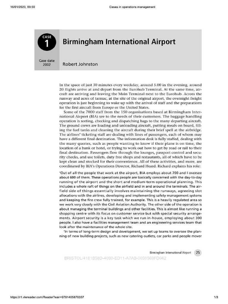 Operation MGT Sem1 Birmingham Airport Case Study | PDF