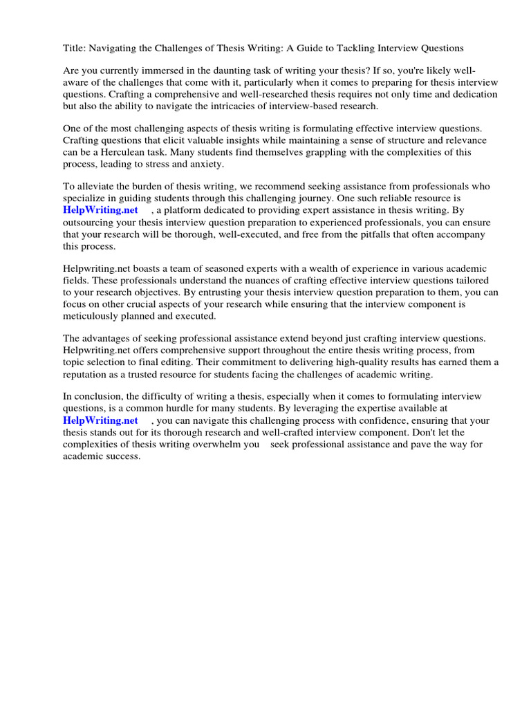 Thesis Interview Questions | PDF | Essays | Thesis