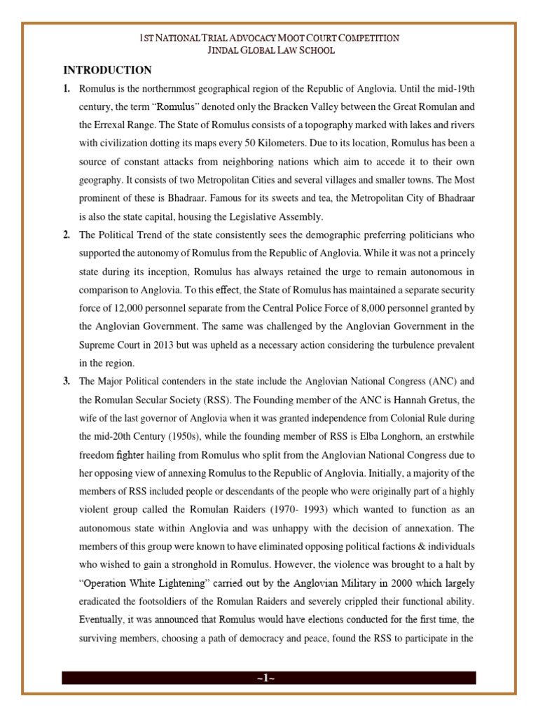 Moot Proposition - 1st National Trial Moot Court Competition | PDF