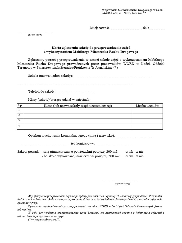 Karta_zgloszenia_szkoly_do_zajec_z miasteczkiem | PDF Karta_zgloszenia_szkoly_do_zajec_z miasteczkiem | PDF