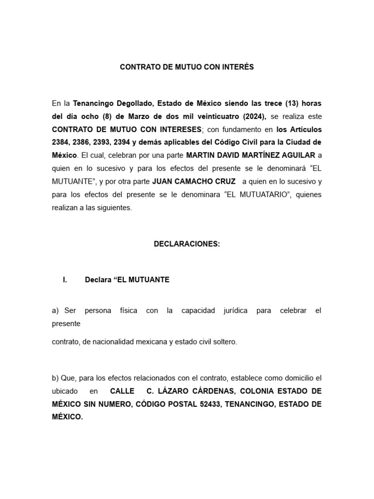 Contrato de Mutuo Con Interés | PDF