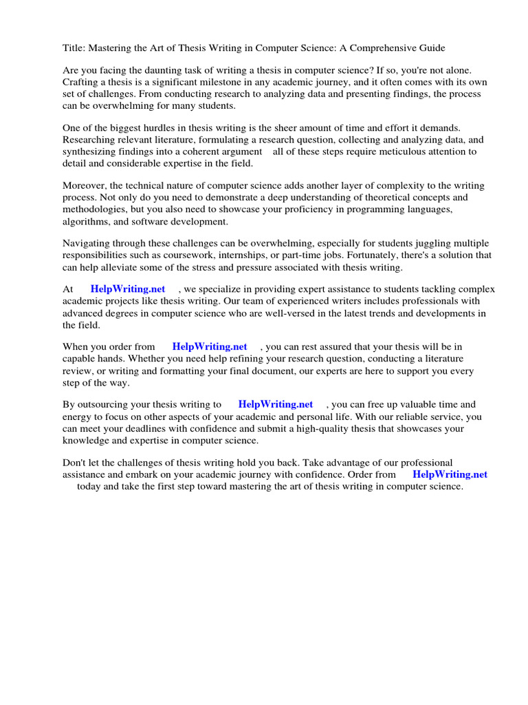 Thesis in Computer Science Sample | PDF