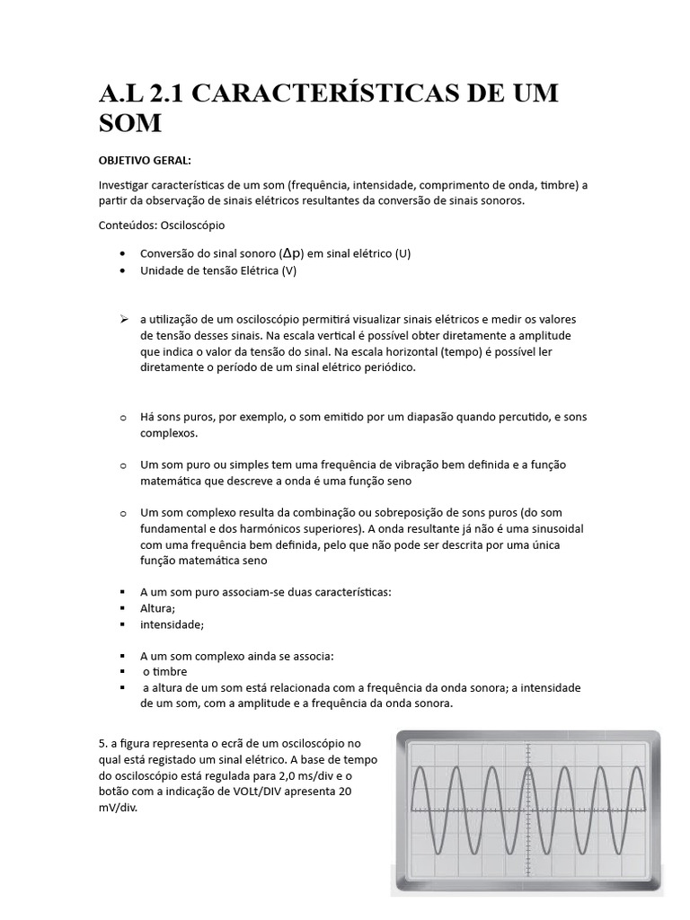 Al 2.1 de Física, Características Do Som | PDF | Som | Ondas