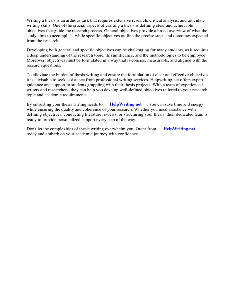 Sample of General and Specific Objectives in Thesis | PDF | Methodology ...