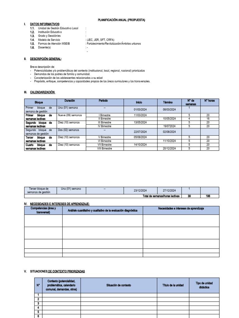 Esquema Planificación Anual 2024 Drea | PDF | Evaluación | Aprendizaje