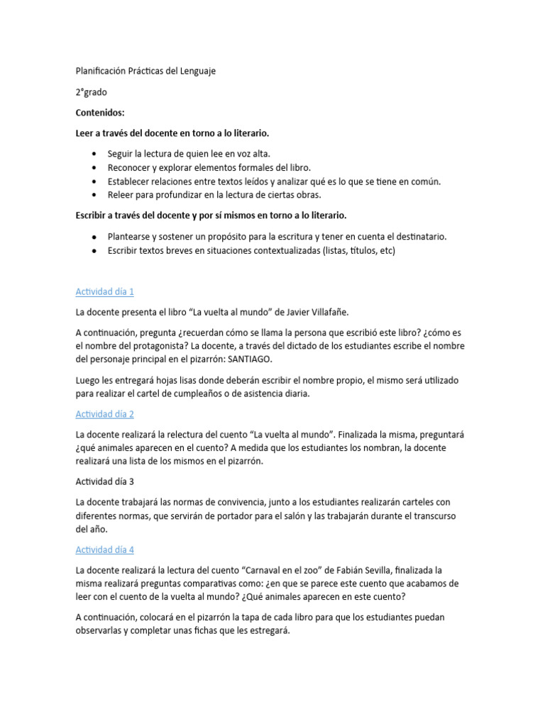 Planificación Prácticas Del Lenguaje 2do | PDF