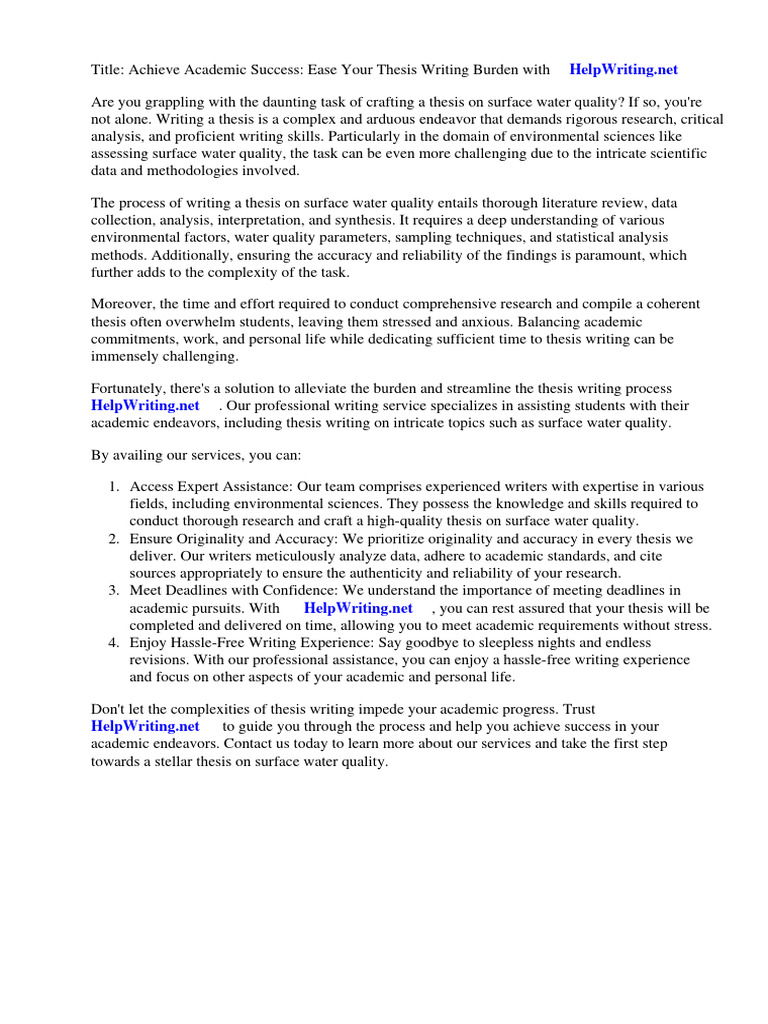 Thesis On Surface Water Quality Pdf Water Quality Water