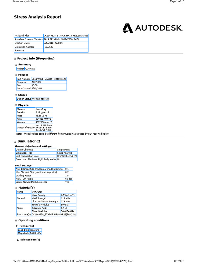 Stress Analysis Report (CC1149928) | PDF | Strength Of Materials ...