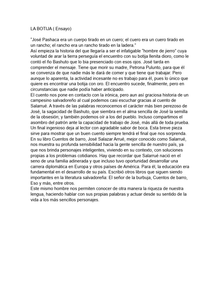 La Botija: Cuento de Salarrué | PDF
