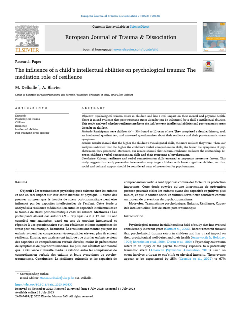 Nuevo - The Influence of A Child's Intellectual Abilities On Psychological Trauma - The ...