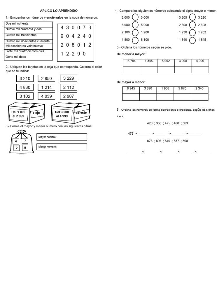 Ficha Comparamos y Ordenamos Los Numeros | PDF