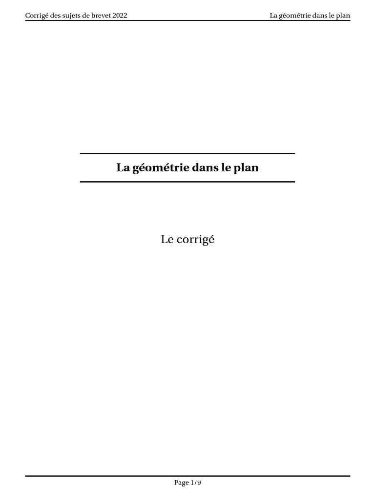3e - Feuille 01 - La Géométrie Dans Le Plan - Corrigé | PDF | Triangle ...