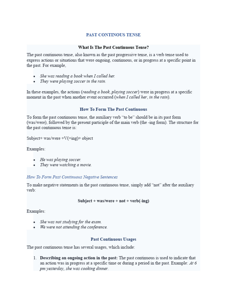 Understanding Past Continuous Tense | PDF