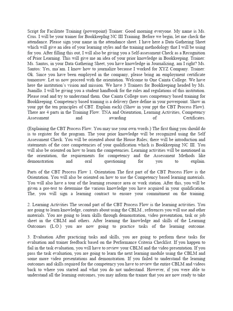 Script For Facilitate Training | PDF | Learning | Evaluation