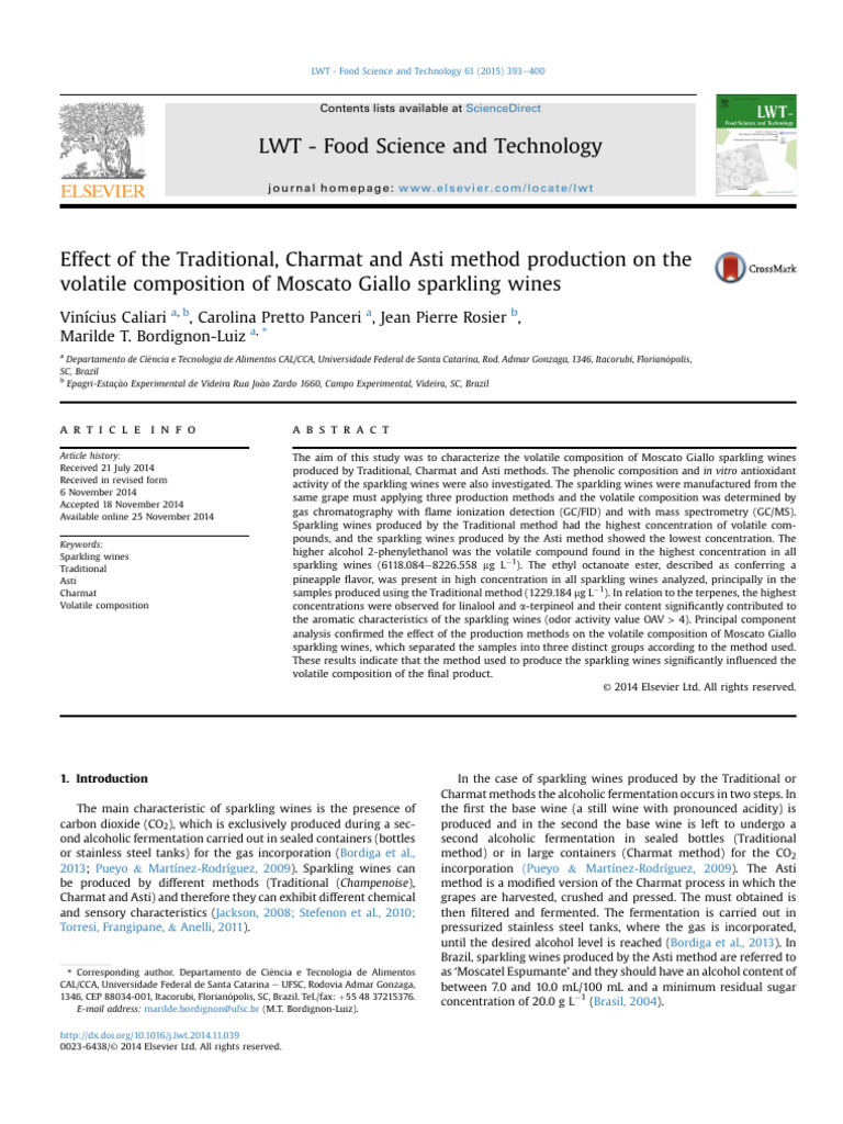 Effect of The Traditional, Charmat and Asti Method Production On The ...