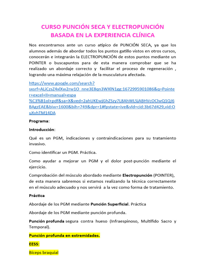 Curso de Punción Seca y Electropunción | PDF | Punto gatillo miofascial ...
