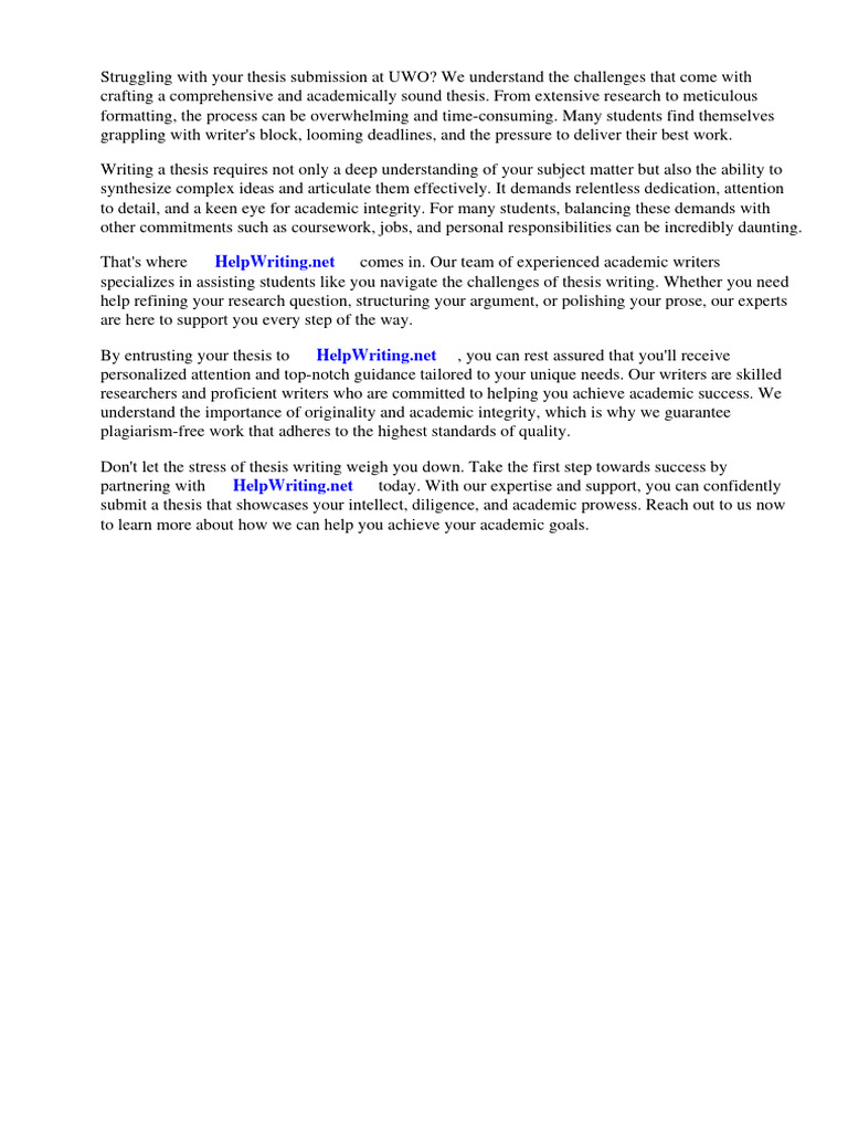 Thesis Submission Uwo | PDF | Thesis | Doctor Of Philosophy