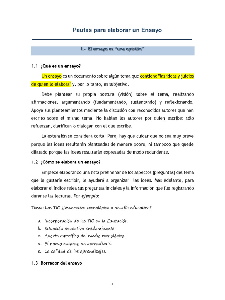 Pautas para Elaborar Un Ensayo | PDF
