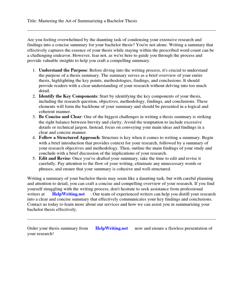 How To Write A Summary of A Bachelor Thesis | PDF
