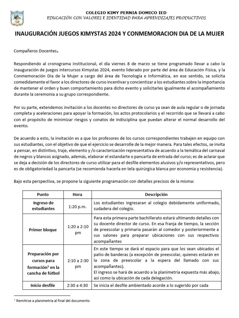 Inauguracion y Conmemoracion | PDF | Educación de la primera infancia