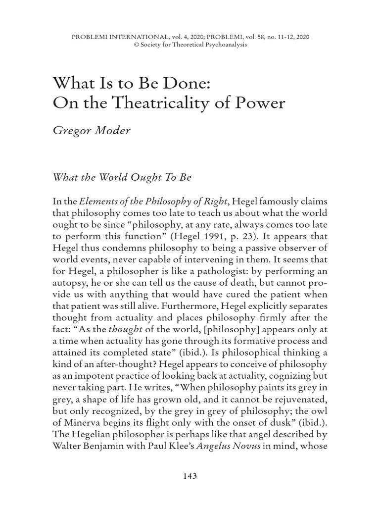 What Is To Be Done On The Theatricality | PDF | Georg Wilhelm Friedrich ...