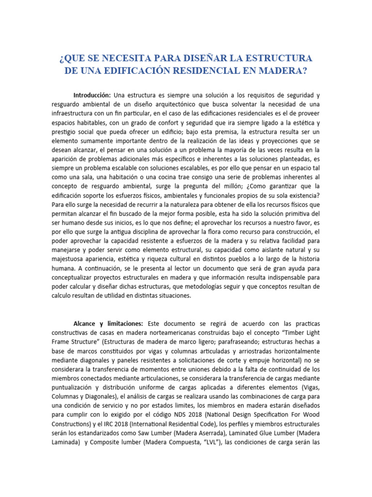 Que Se Necesita para Diseñar La Estructura de Una Edificación Residencial en Madera | PDF ...