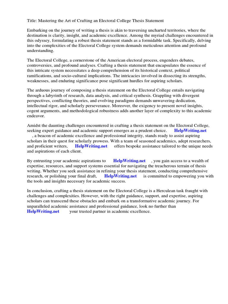 Electoral College Thesis Statement | PDF | United States Presidential ...