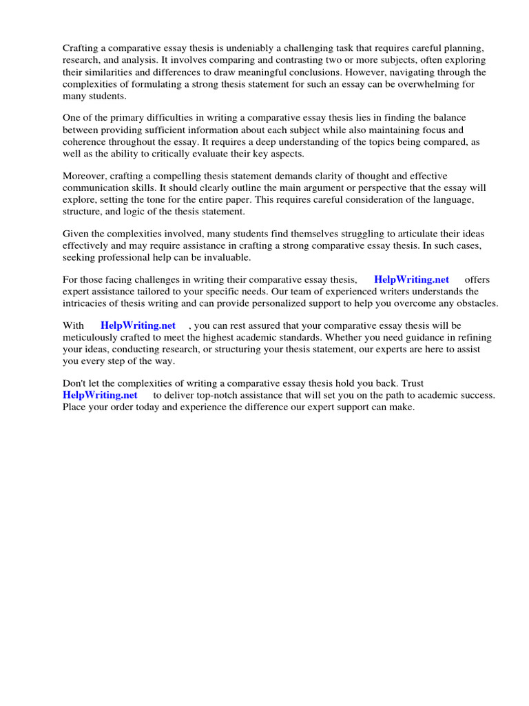Writing A Comparative Essay Thesis | PDF