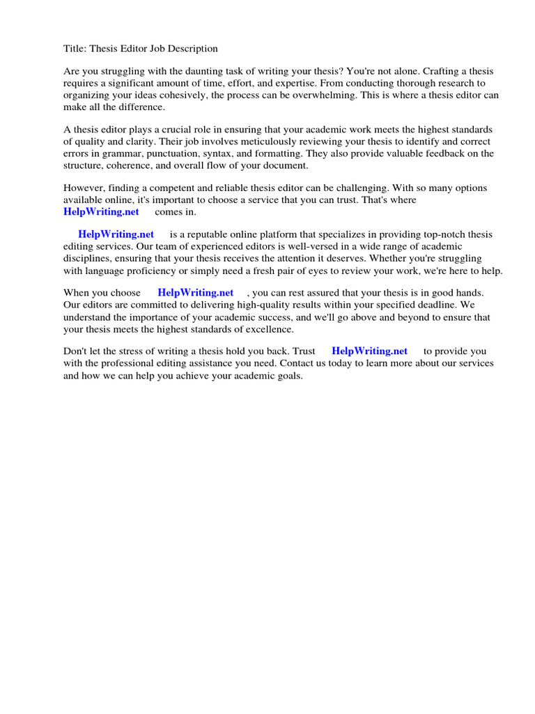 Thesis Editor Job Description | PDF | Editing | Methodology