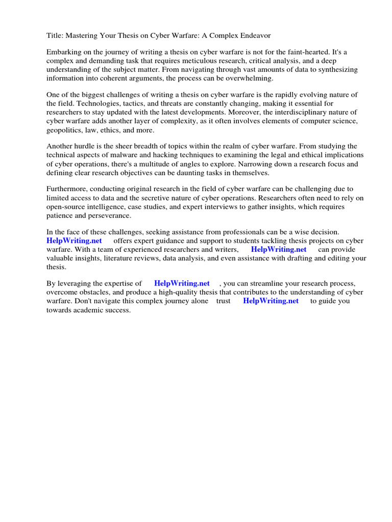 Thesis Cyber Warfare | PDF | Cyberwarfare | Security