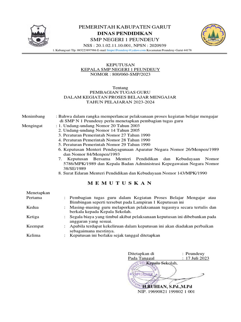 SK Beban Jam Mengajar 2023-2024 Jajang KR | PDF