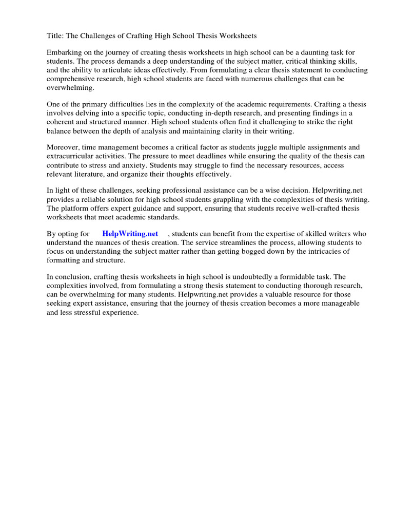 Thesis Worksheets High School | PDF | Essays | Thesis