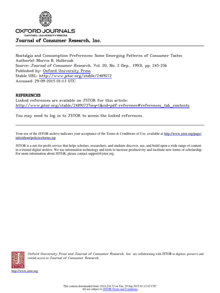 Journal of Consumer Research, Inc | Download Free PDF | Nostalgia ...