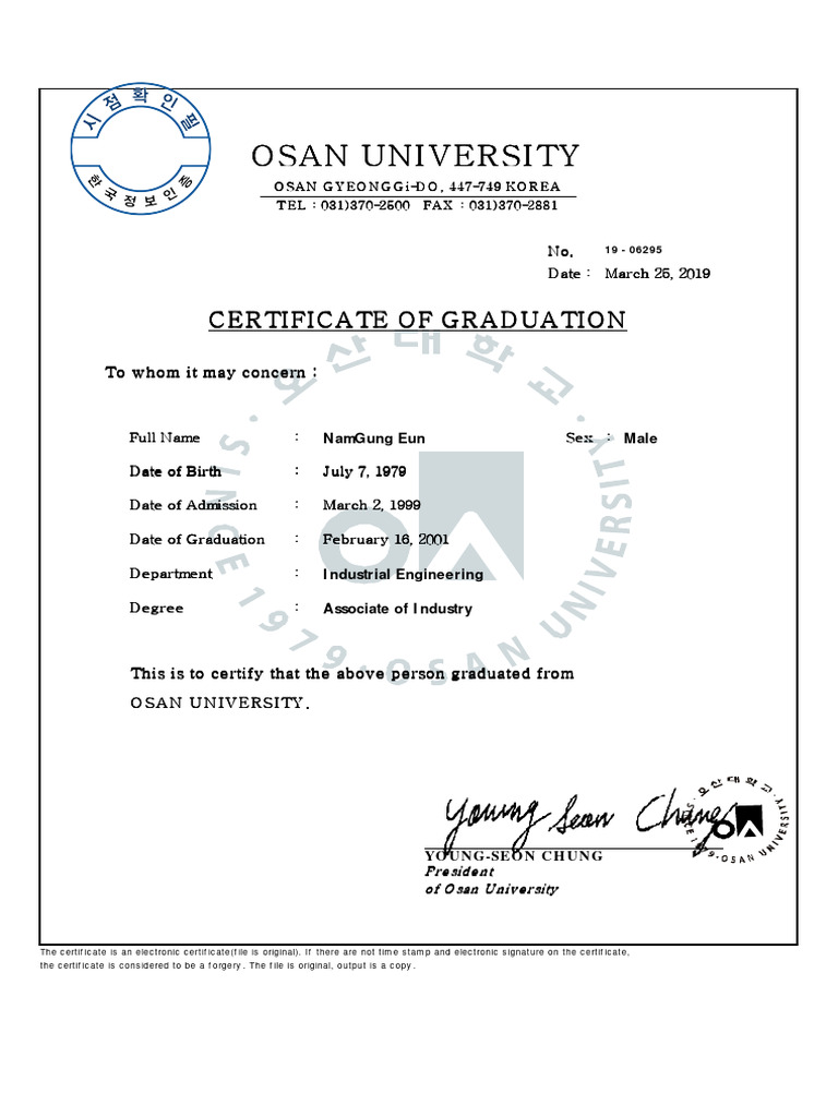 Osan College Graduation | PDF