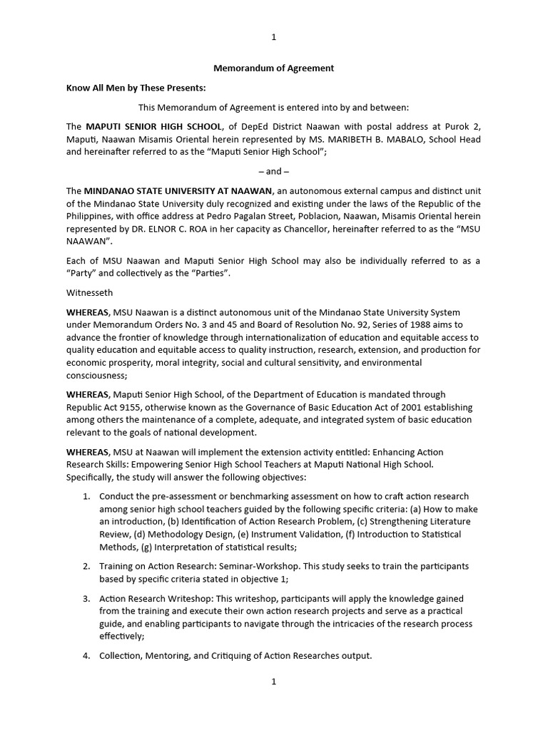 Memorandum of Agreement With Additional Provision | PDF | Mediation | Risk Management