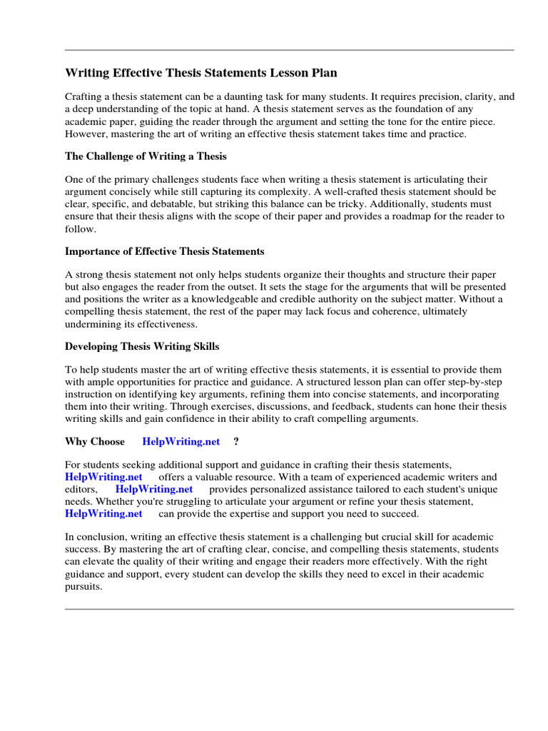Writing Effective Thesis Statements Lesson Plan | PDF | Essays | Thesis