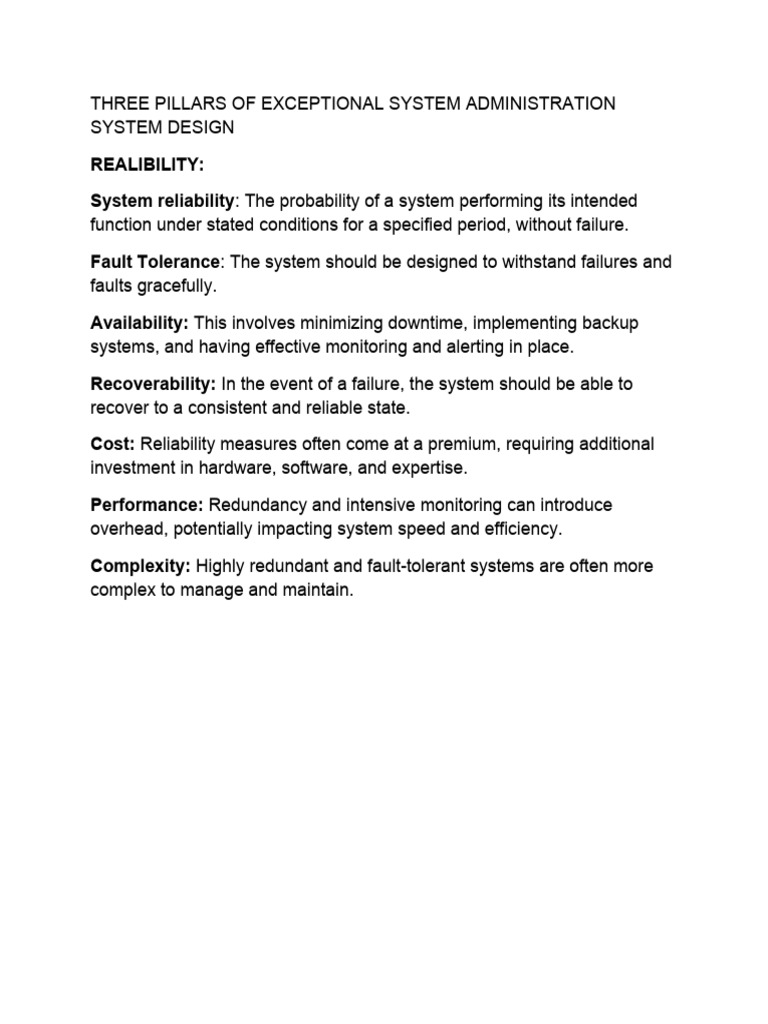 Three Pillars of Exceptional System Administration System Design | PDF